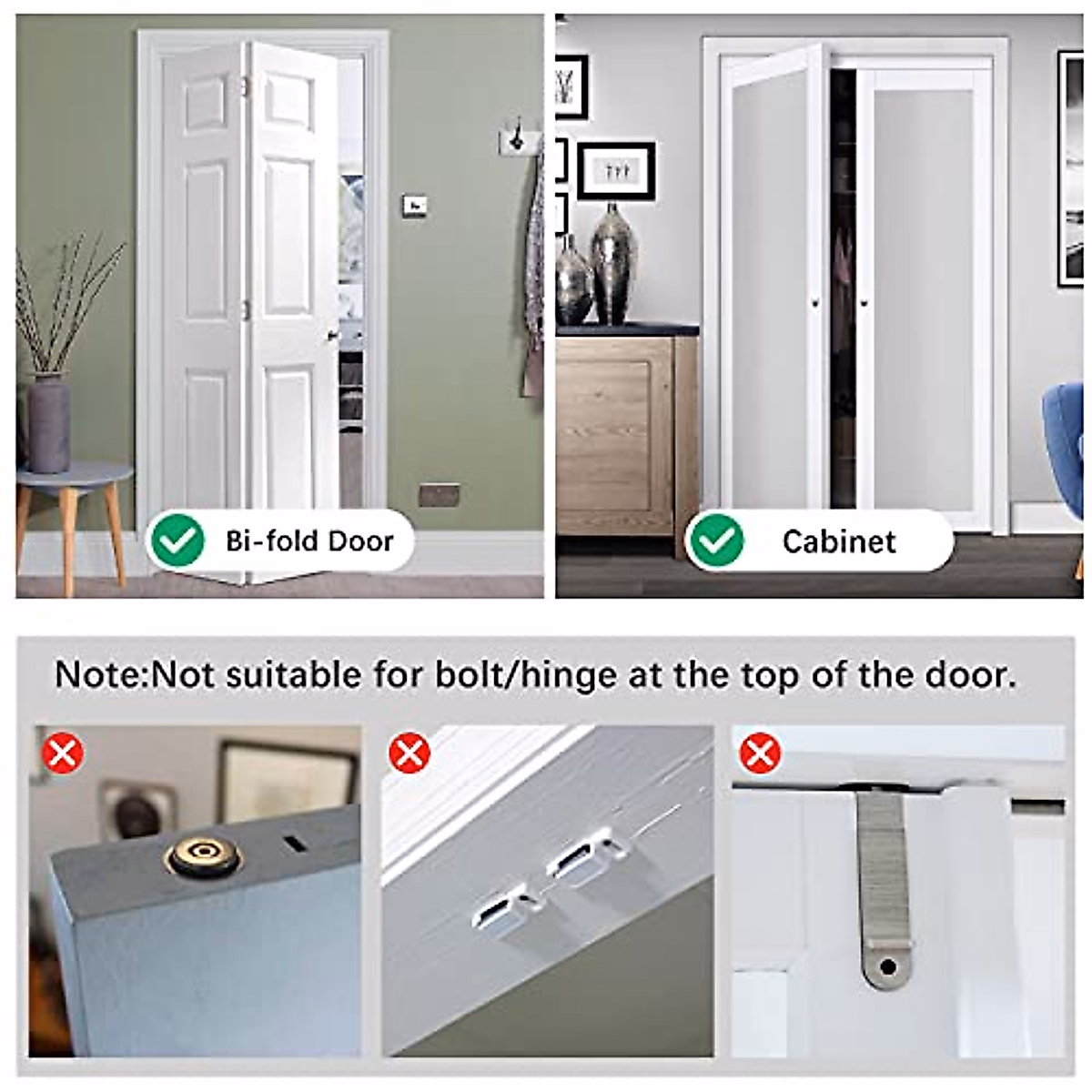 BILLROAD Metal Bifold Door Lock - Double Door Child Safety Locks Keep Toddler, Cats&Dogs Out of Closets, Cabinets, Pantry - No Need Install (1PC)