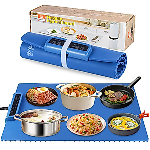 Electric Warming Tray 2024 New，Portable Silicone Food Warmer Heater Mat，Travel Roll Up Fast Heating Pad，Foldable Keep Plates Fast Warm for Buffets Party，Large Surface Area with Adjustable Temperature