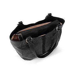 The Sak Womens Bolinas Leather Satchel, Black Leaf Embossed, One Size US
