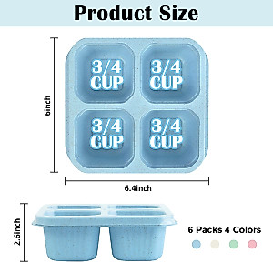 Korlon 6 Pack Snack Containers, 4 Compartments Snack Boxes for Kids, Wheat Straw Meal Prep Reusable Food Storage Lunch Containers for Adults & Kids