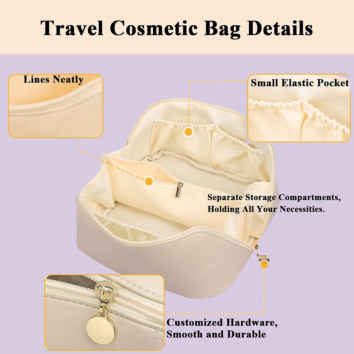 Remowhalle Large Capacity Travel Cosmetic Bag for Women, Multifunctional Open Flat Travel Makeup Bag Waterproof PU Leather, 2023 New Toiletry Bag Portable with Handle and Dividers