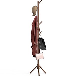 Simple Houseware Wooden Coat Rack Stand Garment Tree Rack, Walnut, 18''x18''x68''