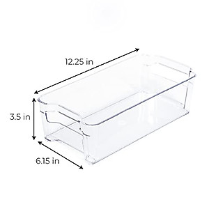 Smart Design Stackable Refrigerator Bin - 6 x 12 Inch - BPA Free Plastic Resin - Fridge, Freezer, Pantry Organizer, Cabinet Storage, Food, Produce, Fruit Containers - Kitchen Organization - Clear