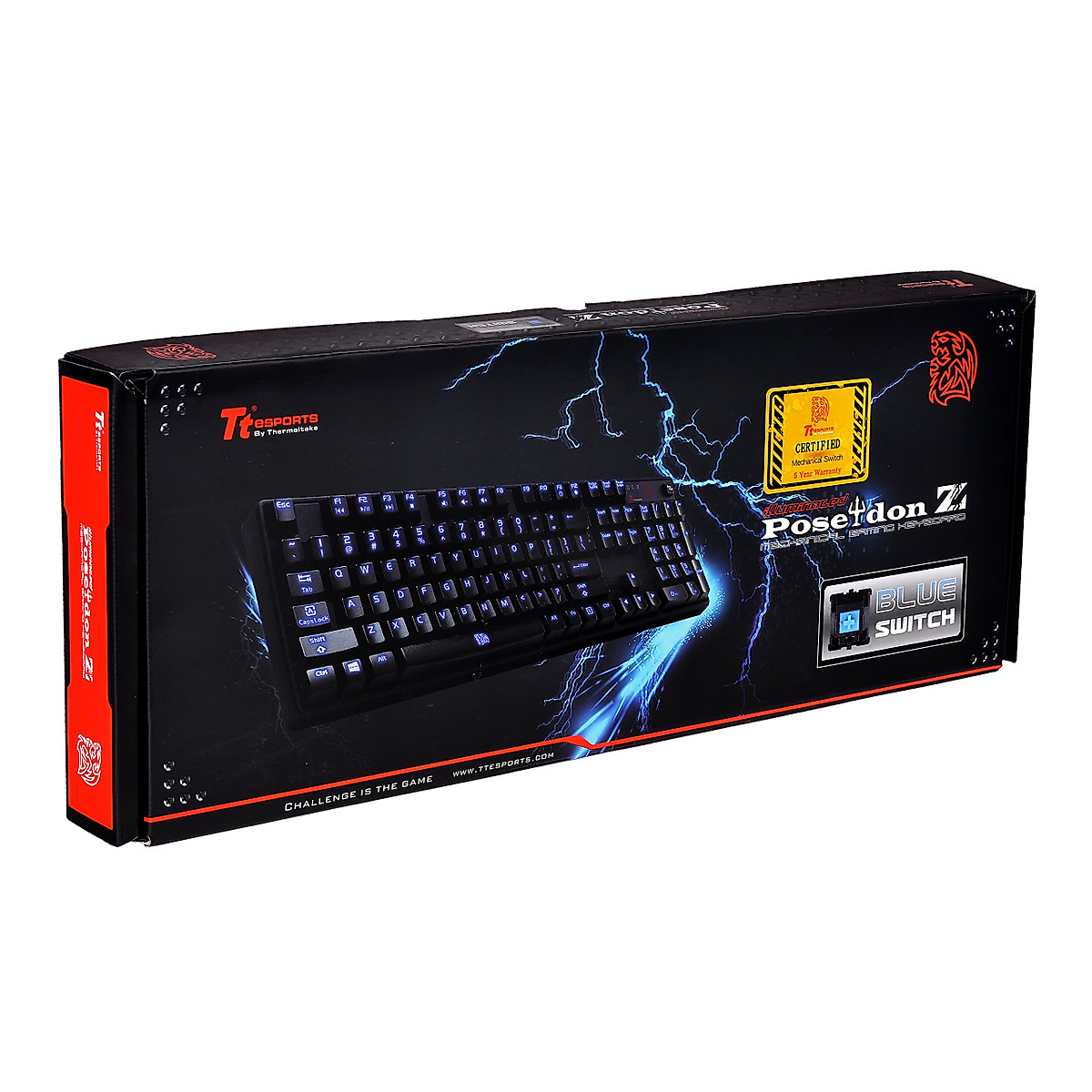 Tt eSPORTS Thermaltake Tt e Sports Poseidon Z Blue Switches with 4-Level Brightness Blue LED Mechanical Gaming Keyboard KB-PIZ-KLBLUS-06