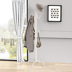 Simple Houseware Standing Coat and Hat Hanger Organizer Rack, 12 Hooks White