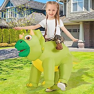 GOOSH Inflatable Dinosaur Costume Kids Triceratops Costume Halloween Dinosaur Blow up Costumes Kids Dinosaur Costumes Toddler (48 inches) Green
