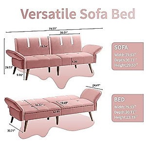 Shintenchi Convertible Futon Sofa Bed, Folding Futon Couch with Adjustable Backrest, Futon Sleeper Recliner Loveseat, Modern Futon Couch, Sofa Cama, Couches for Living Room(Pink)