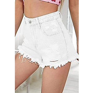 Metietila Women's High Waisted Stretchy Denim Shorts Ripped Raw Hem Summer Jeans Shorts White XX-Large