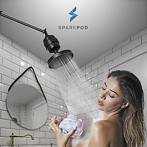 SparkPod High Output Shower Filter Capsule - Suitable for People with Sensitive and Dry Skin and Scalp, Filters Chlorine and Impurities | 1-min install (Midnight Black Matte)