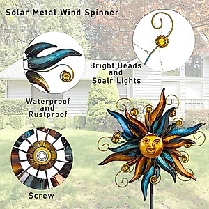 VEWOGARDEN Garden Solar Wind Spinner, Sun Outdoor Metal Wind Sculpture Yard Art Decor for Patio, Lawn & Garden