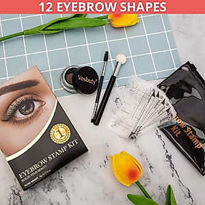Eyebrow Stamp Stencil kit, Eyebrow Stamp for Perfect Brows, Brow Stamp Kit With 12 Classic Eyebrow Stencils, Eye Brow Stamping Kit, Long-Lasting Waterproof Smudge-Proof (Dark Brown)