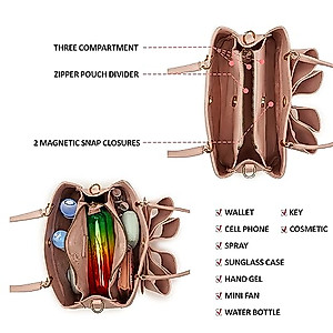 Like Dreams Women Jenna Elegant Bow Triple Compartment Vegan Leather Fashionable Satchel Handbag (Blush)