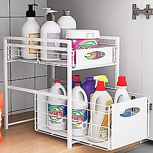 Under Sink Organizers,Kitchen Cabinet Organization,Under Sink Shelf Organizer Rack Multi-purpose Under Sink Storage For Bathroom Kitchen (Color : Black, Size : 39.8x22.4x37.4cm) (Color : White.)