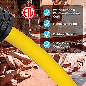 Clear Power 25 ft 12/3 SJTW Heavy Duty Outdoor Extension Cord, Water,Weather & Kink Resistant, Flame Retardant, Yellow, 3 Prong Grounded Plug, CP10144