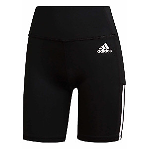 adidas Womens 3 Stripe High Waist Bike Shorts (Black/White, Medium)