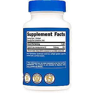 Nutricost Vitamin K2 MK-7 100 mcg, 240 Softgels - Gluten Free and Non-GMO MK7
