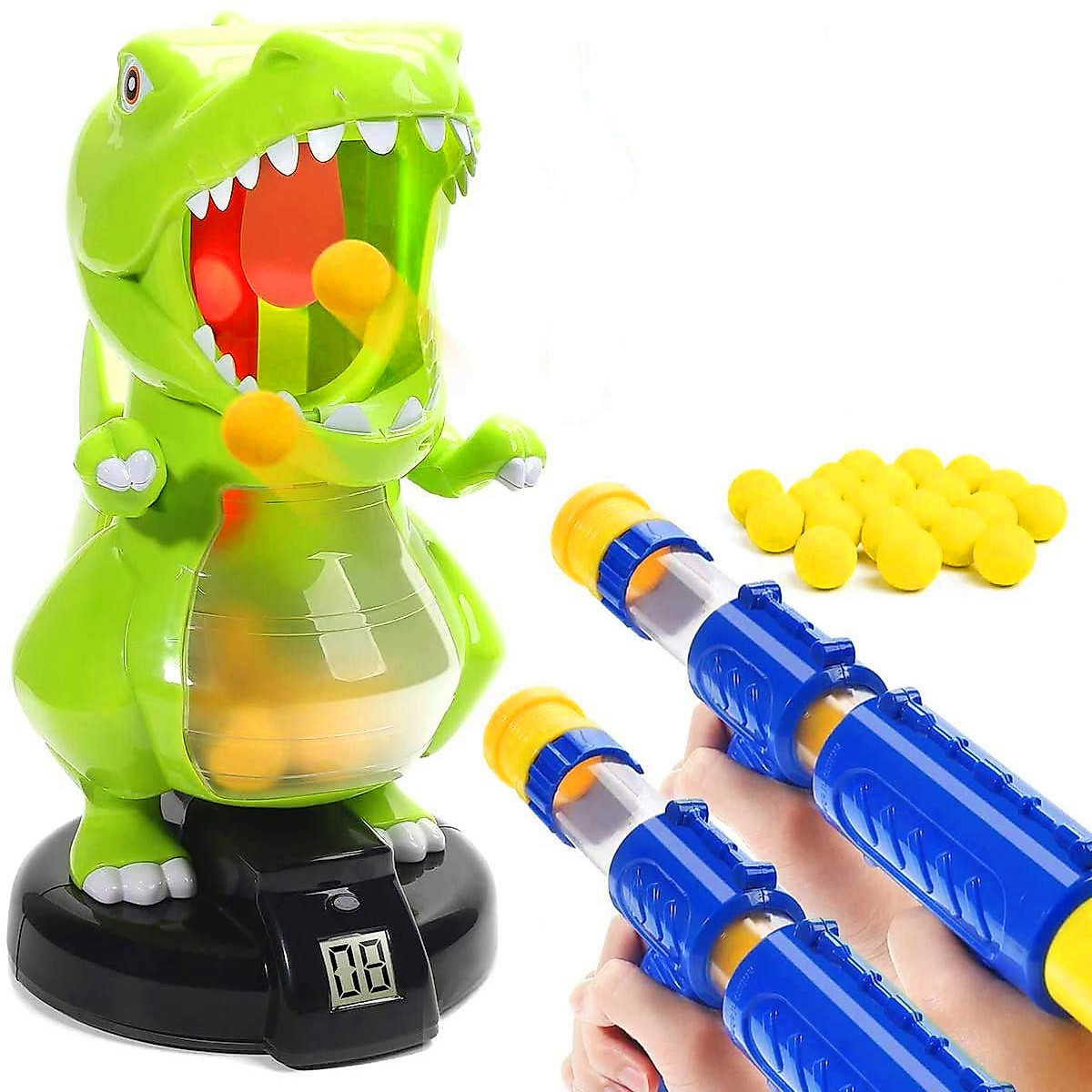 TFSeven Dinosaur Shooting Toys for Kids, Target Shooting Battle Games with LCD Score Record and 2 Air Pump Guns and 24 Soft Foam Bullets Interactive Target Practice Toys Gift for Boys and Girls