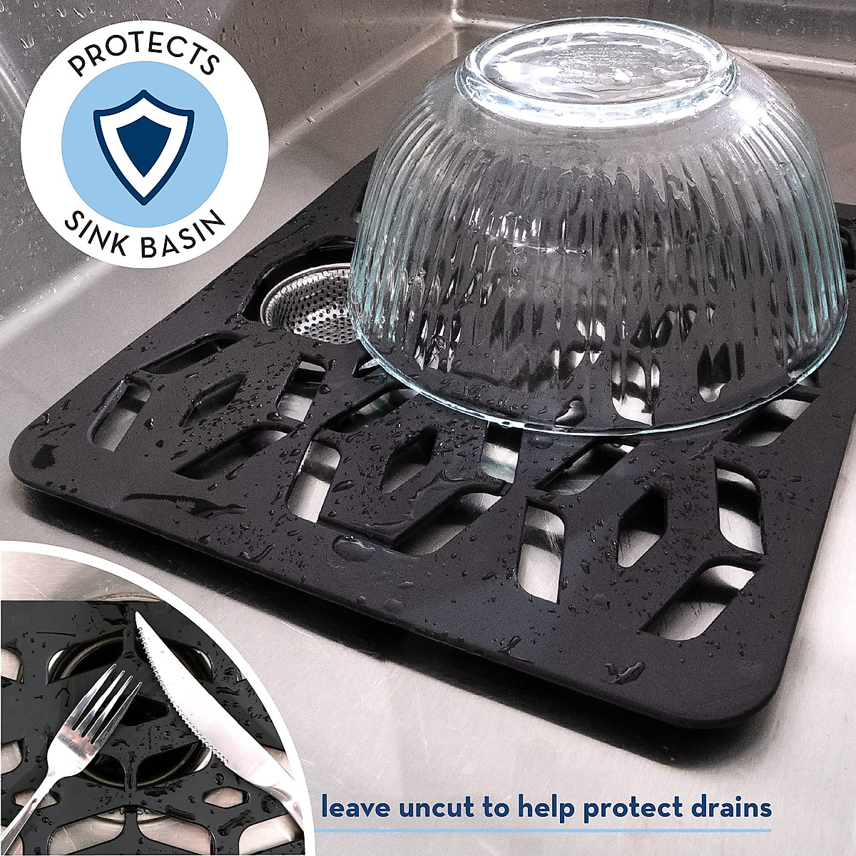 S&T INC. Sink Protectors for Kitchen Sink, Mat Cushions Dishes and Protects Sinks from Damage, Raised Design, Black, 12.75 Inch x 11.25 Inch, 1 Pack