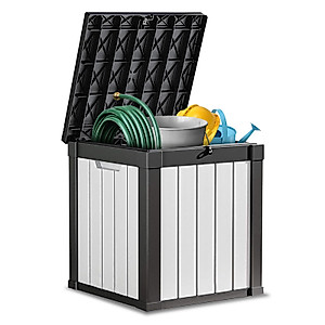 LUVING 50 Gallon Outdoor Storage Box Waterproof, Patio Storage Box with Lockable Lid, UV Resistant Outdoor Storage Bin for Indoor Patio Deck Backyard Garden Pool, White&Black