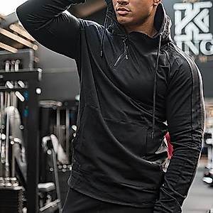 GYMELITE Men's 1/4 Zip Fashion Pullover Hoodie Athletic Workout Fit Cotton Blend Hooded Sweatshirts Casual Long Sleeve with Pockets(BK L Black