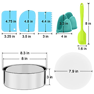 TeamFar Cake Pan, 2 Pcs 8x3 Inch Round Cake Pan, Stainless Steel Deep Layer Cake Pans with 60 Pcs Parchment Papers, 3 Pcs Cake Smoother Scrapers & Silicone Spatula & Mitts, Healthy & Practical