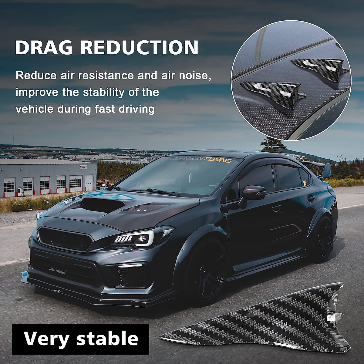 Ouzorp 10Pcs Air Vortex Generator Carbon Fiber Pattern Diffuser Shark Fin Set Kit Compatible with Spoiler Roof Wing Pointed