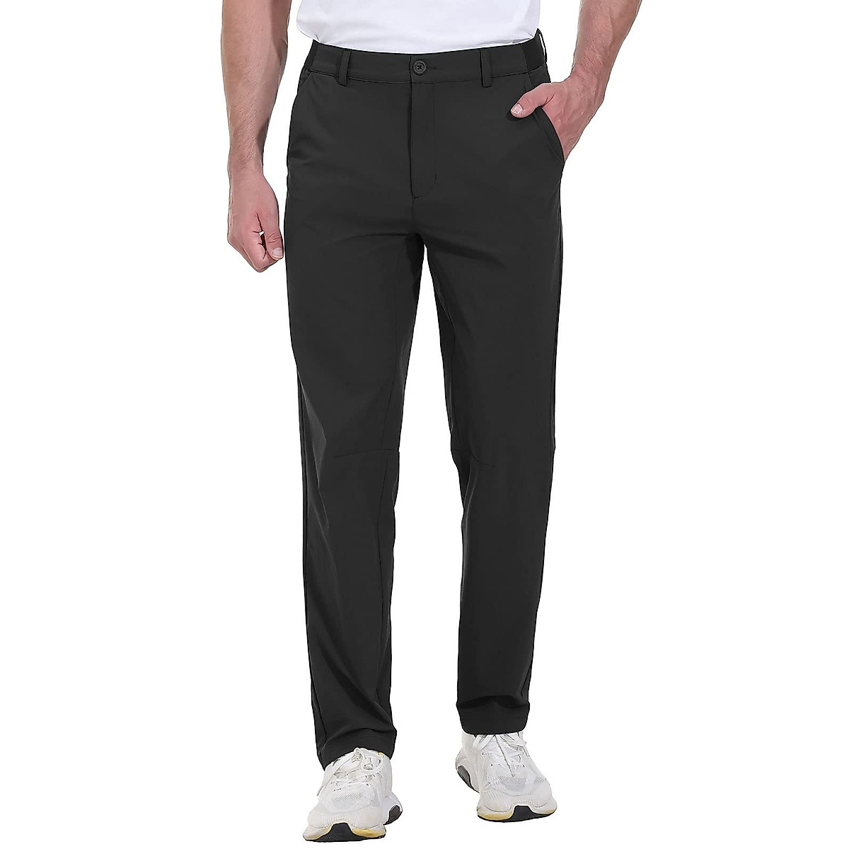 Rdruko Men's Stretch Golf Pants Quick Dry Lightweight Casual Dress Pants with Pockets(Black,US 34)