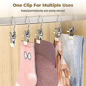 50 PCS Stainless Steel Laundry Hanging Hooks Clips, Anti-rust Clip Space-saving Clothespin Hat Pants Storage Hanging Travel Hook, 360° Rotating Hanger Clips Towel Clips Boot Hangers for Closet (Black)