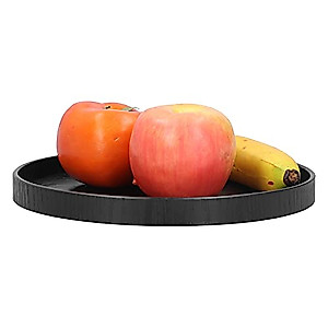 Round Wooden Food Fruit Serving Tray,Round Wooden Tray, Non Slip Wooden Plate Tea Food Service Plate for Home Kitchen Hotel Use, Black, 24cm 27cm 30cm (30cm)