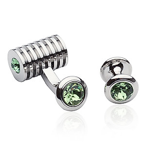 Cuff-Daddy Silver Peridot Green Crystal Barrel Formal Set Tuxedo Cufflinks Studs with Presentation Box