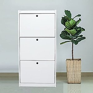 DNYSYSJ Tipping Shoe Cabinet for Entryway, White Foldable Shoe Storage Organizer Shoe Rack Drawer with Spacious Top Surface for for Heels, Boots, Slippers (3 Layer)