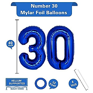 40 Inch Giant Navy Blue Number 30 Balloon, Helium Mylar Foil Number Balloons for Birthday Party, 30th Birthday Decorations for kids and adults, 30 Year Anniversary Party Decorations Supplies