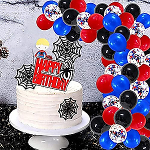 Red Blue Black Balloon Garland Arch Kit, Royal Blue Red Black Latex Confetti Balloon 16ft Arch Strip Ribbon for Kid Super Spider Hero Man Theme 3rd 4th Boy Birthday Graduation Party Decors