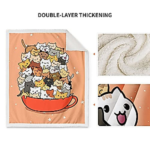 Jekeno Teacup Cats Blanket Orange Soft Warm Print Throw Sherpa Blanket for Kids Adult Office Gift 50"x60"
