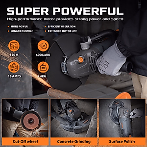 KSEIBI 711985 Concrete Grinder 7 Inch - Angle Grinder Kit with Dust Extraction Shroud, 2400W 15A Motor, 6000RPM, Includes Auxiliary Handles & 9 Inch Protective Guard, Diamond Cup Wheel, Carrying Bag