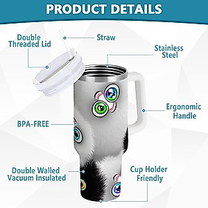 ODAWA Large Double Wall Insulated Tumbler, Black White Creatures Stainless Steel Vacuum Insulated Tumbler with Handle and Straw Lid