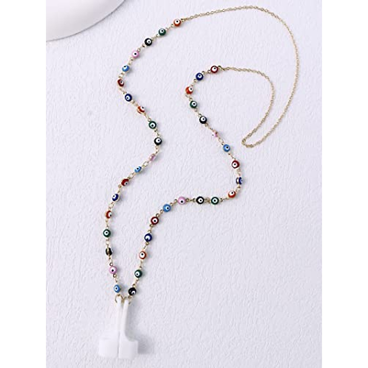 Female Magnetic Anti-Lost Straps Holder Gold Chain Colorful Eye Beads Necklace Leash String for Airpods Pro 3 2, 72cm (Colorful Beads), 28.35X0.43X0.43inches (FDL-001)