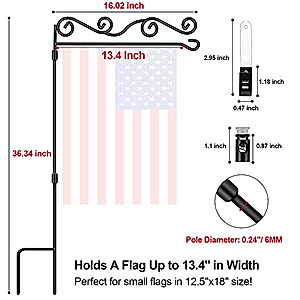 Garden Flag Pole Stand Holders, BONWIN Thickened Flagpole Stands for Garden Yard Lawn Flags, Powder Coated Weather-Proof Paint Metal with Spring Stoppers & Anti-Wind Clip, 36.34" H x 16.02" W (2 PACK)