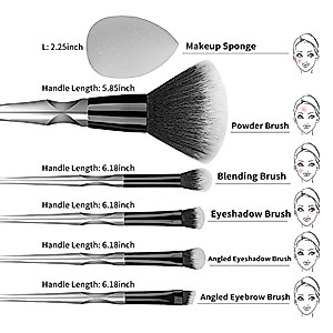 BEAUTYFACTOR 5pcs Makeup Brushes and Sponge Set for Flawless Application of Liquid, Cream, and Powder Products with Gift Box (Black)
