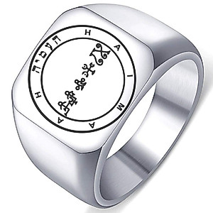 Dacai Engraved 72 Angels Symbol Haamiah Magick Power Silver Stainless Steel Men's Womens Sigil Protect Ring