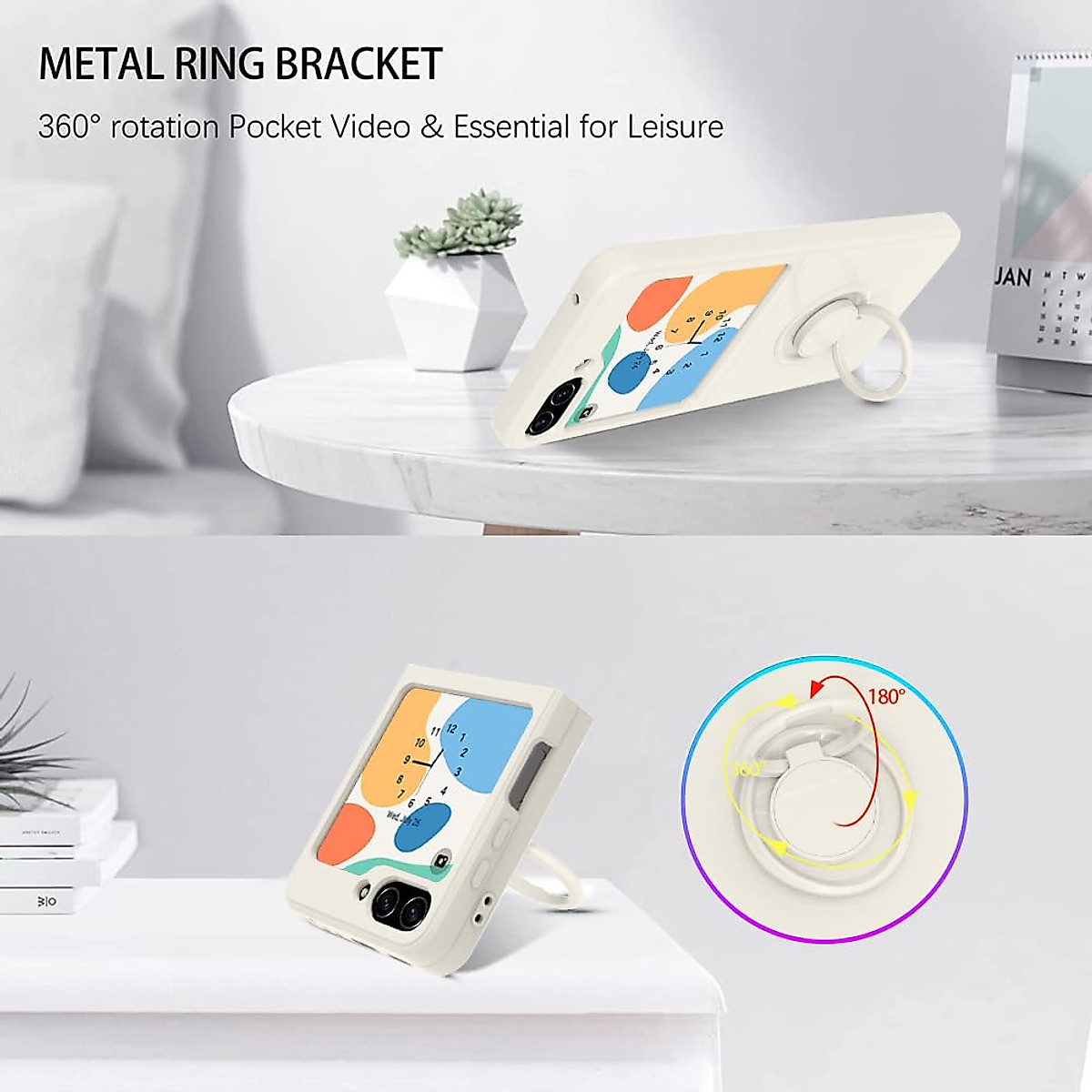 Bonoma Case for Samsung Galaxy Z Flip5 5G with Kickstand Ring Holder, Cute Slim Silicone Shockproof Protetive Bumper Women Girl Phone Case for Samsung Galaxy Z Flip5，Antique White