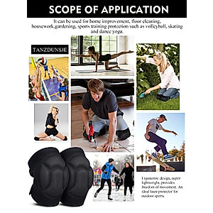 tanzdunsje Knee Pads Men/Women for Gardening 20mm EVA Foam,Adult knee pads for Cleaning Construction Work Volleyball, Football Dance, Adjustable Straps Non-Slip Straps (Black)