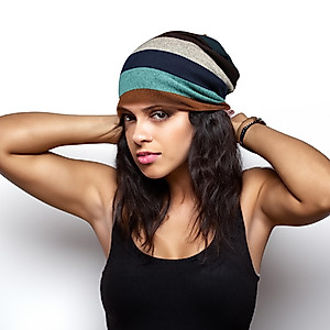 Jemis Women's Baggy Slouchy Beanie Chemo Cap for Cancer Patients (3 Pack Blue & Orange & Yellow)