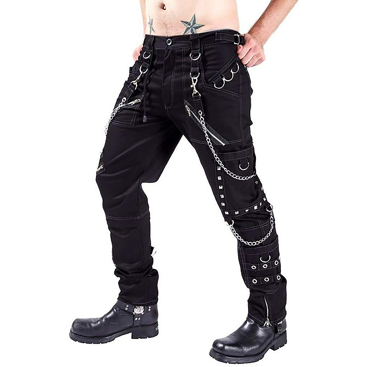 Cicilin Men's Fashion Hip Hop Rock Punk Gothic Sport Hiking Riding Casual Cargo Pants Street Dance Pants Harem Trousers Size 36 Black