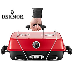Portable Charcoal Grill, Tabletop Outdoor Barbecue Smoker, Small BBQ Grill for Outdoor Cooking Backyard Camping Picnics Beach by DNKMOR RED