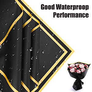Vutim Flower Wrapping Paper, 25PCS Black Wrapping Paper, Gold Edge Waterproof Bouquet Paper, Flower Gift Wrapping Paper for Flower Shop, Wedding, Birthday Party, Handmade DIY, Anniversary