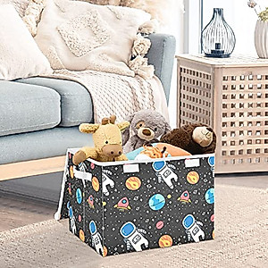 Krafig Kawaii Cartoon Space Foldable Storage Box Large Cube Organizer Bins Containers Baskets with Lids Handles for Closet Organization, Shelves, Clothes, Toys
