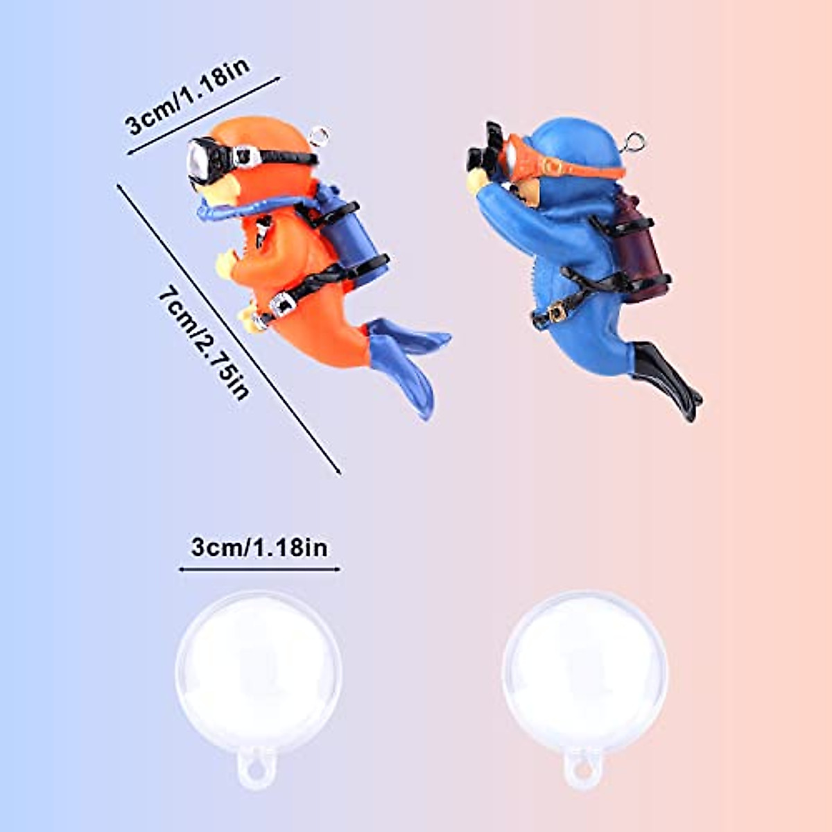 TOYMIS 2 Pack Fish Tank Decorations, Cute Little Diver Aquarium Decoration Fish Tank Aquarium Diver Ornament Floating Aquarium Accessories (Orange, Blue)