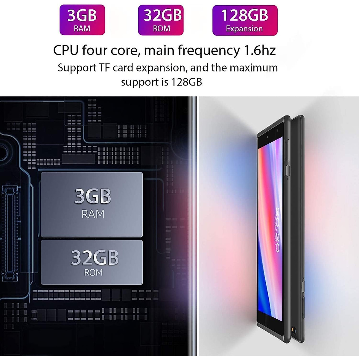 AOYODKG Android Tablet 8 inch 3GB RAM + 32GB ROM | 128GB Expandable, WiFi Tablet PC 1280X800 HD IPS Display, Quad-Core Bluetooth GPS Tablets