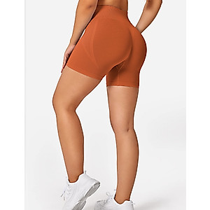 YEOREO Dora Seamless Scrunch Workout Shorts for Women High Waisted Butt Lifting Gym Yoga Biker Shorts Warm Copper L